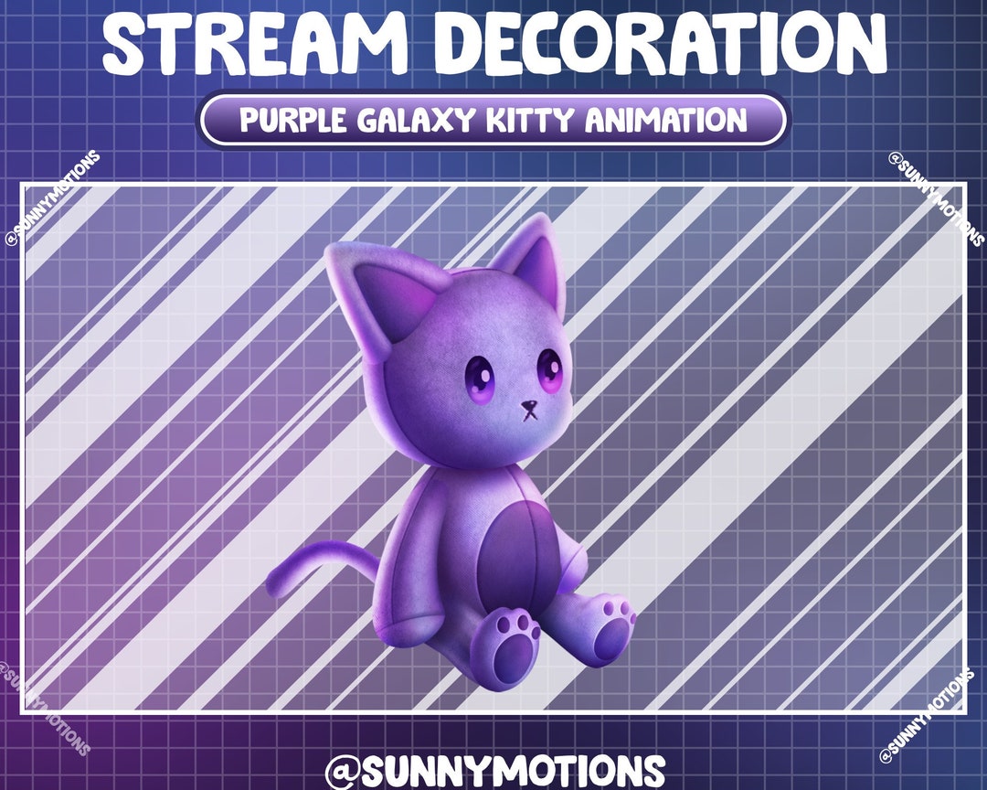 2x Animated Purple Galaxy Kitty Stream Decoration, Playing Cat Twitch ...