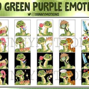 60x Cute Green Snake Twitch Emotes Bundle, Discord, Kawaii Snakes ...
