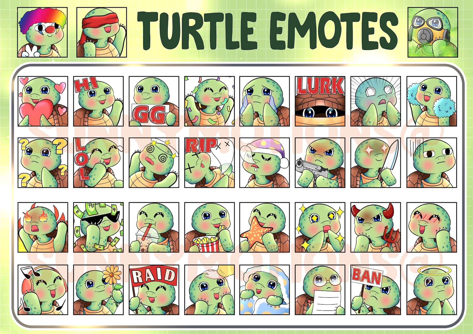 Green Turtle Twitch Discord Mixer Youtube Emotes / Kawai - Etsy
