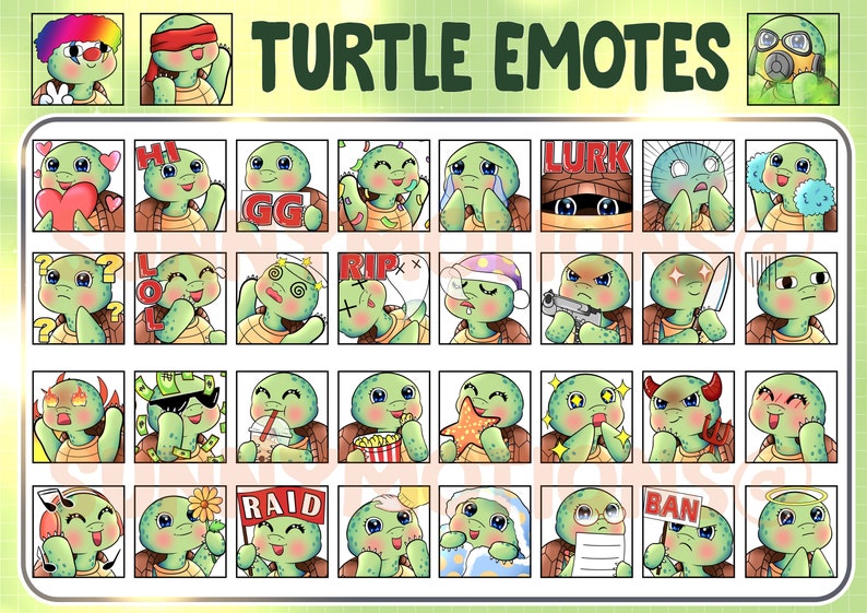 Green Turtle Twitch Discord Mixer Youtube Emotes / Kawai Animal Emoji ...
