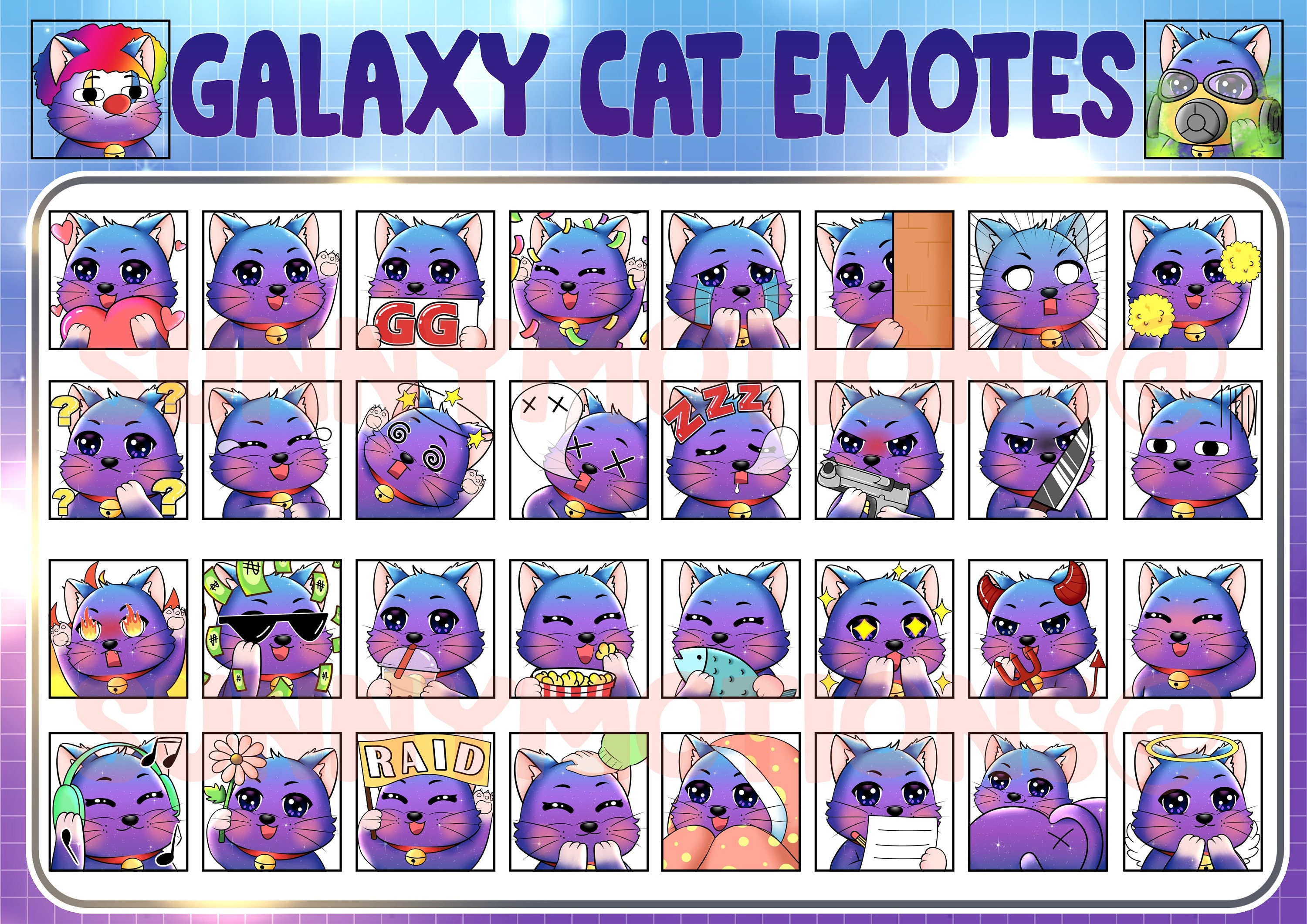 34 Twitch Discord Emotes Cute Galaxy Cat / Kawai Chibi Kitty | Etsy