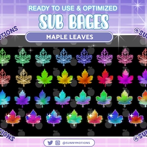 31 Colorful Maple Leaves Twitch Sub Badges, Rainbow Autumn Leaf Bit ...
