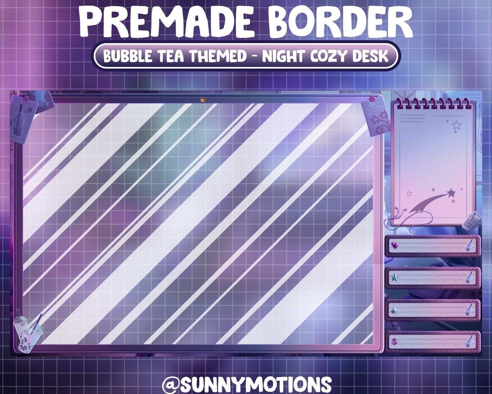 Animated Twitch Stream Package Overlay / Blue Purple Boba Bubble Tea ...