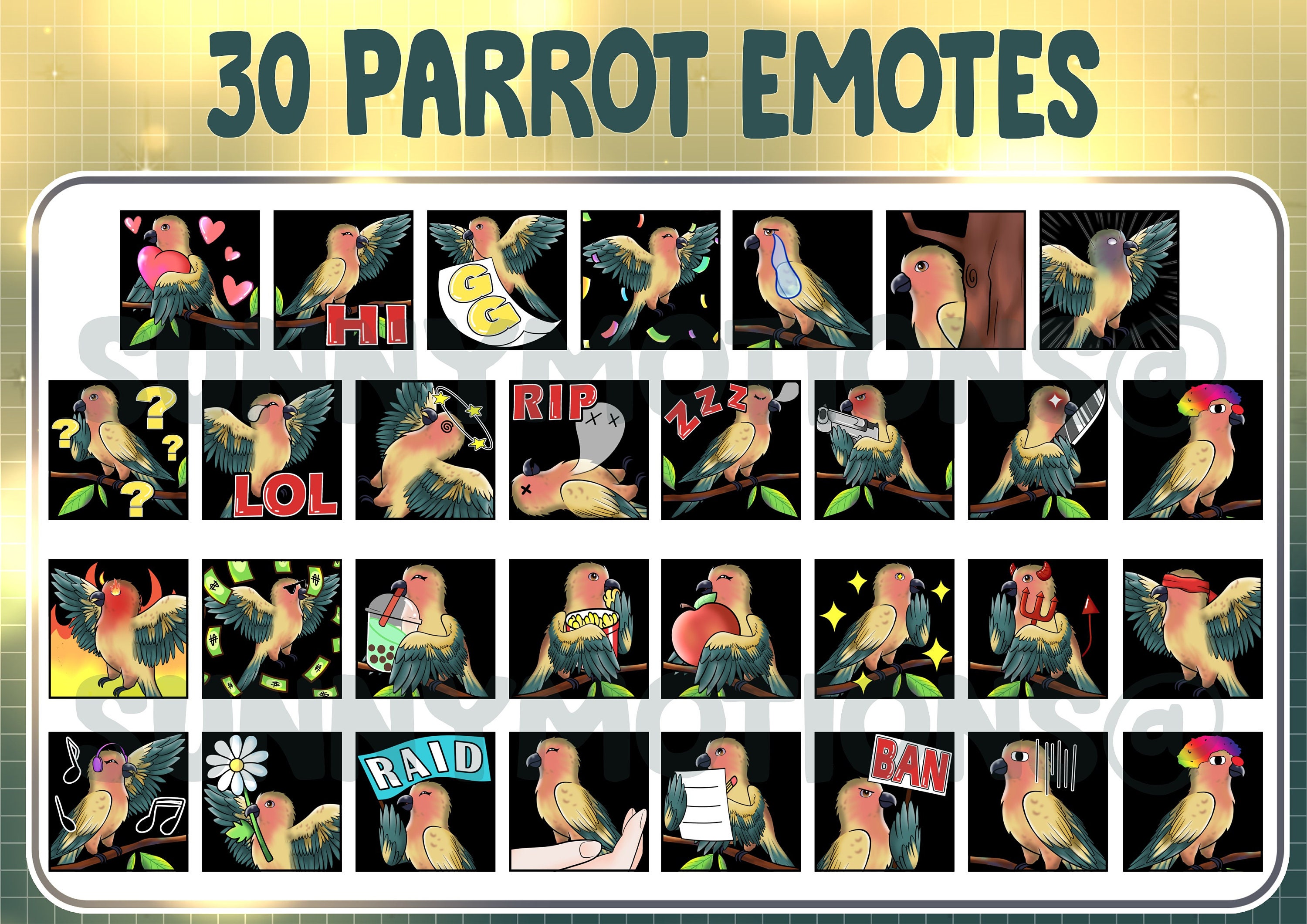 30x Kawaii Green Orange Parrot Twitch Discord Emotes / Forest Bird ...
