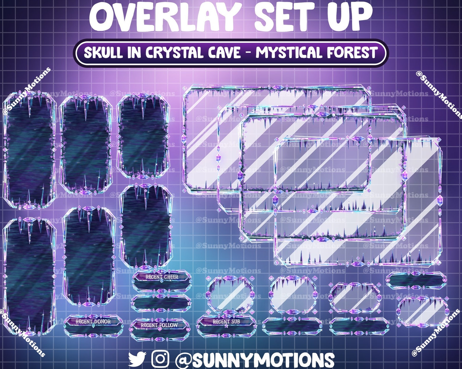 ANIMATED Stream Package: Blue Purple Skull Glowing Crystal Cave ...
