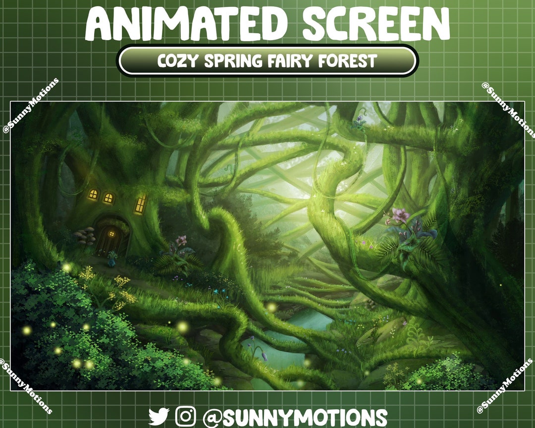 7 Animated Lo-fi Green Fairy Forest Twitch Screen Overlay, Kawaii ...