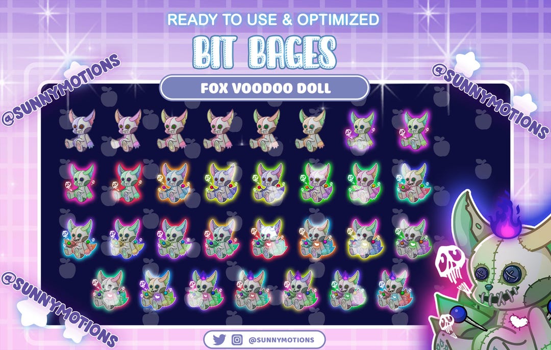 31 Colorful Neon Evil Voodoo Fox Doll Twitch Tier Sub Badges, Witchy ...