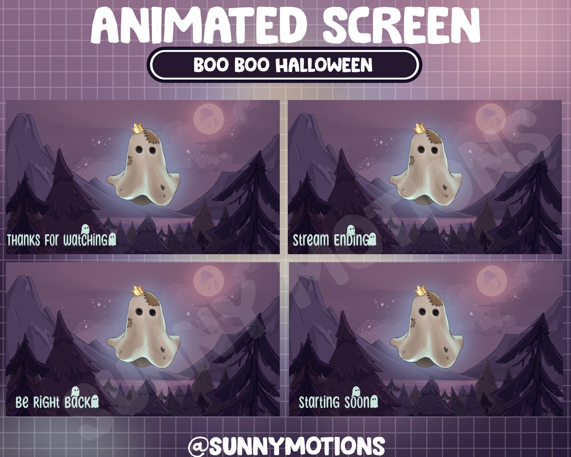 FULL ANIMATED Boo Boo Ghost in Night Forest Twitch Stream Package ...