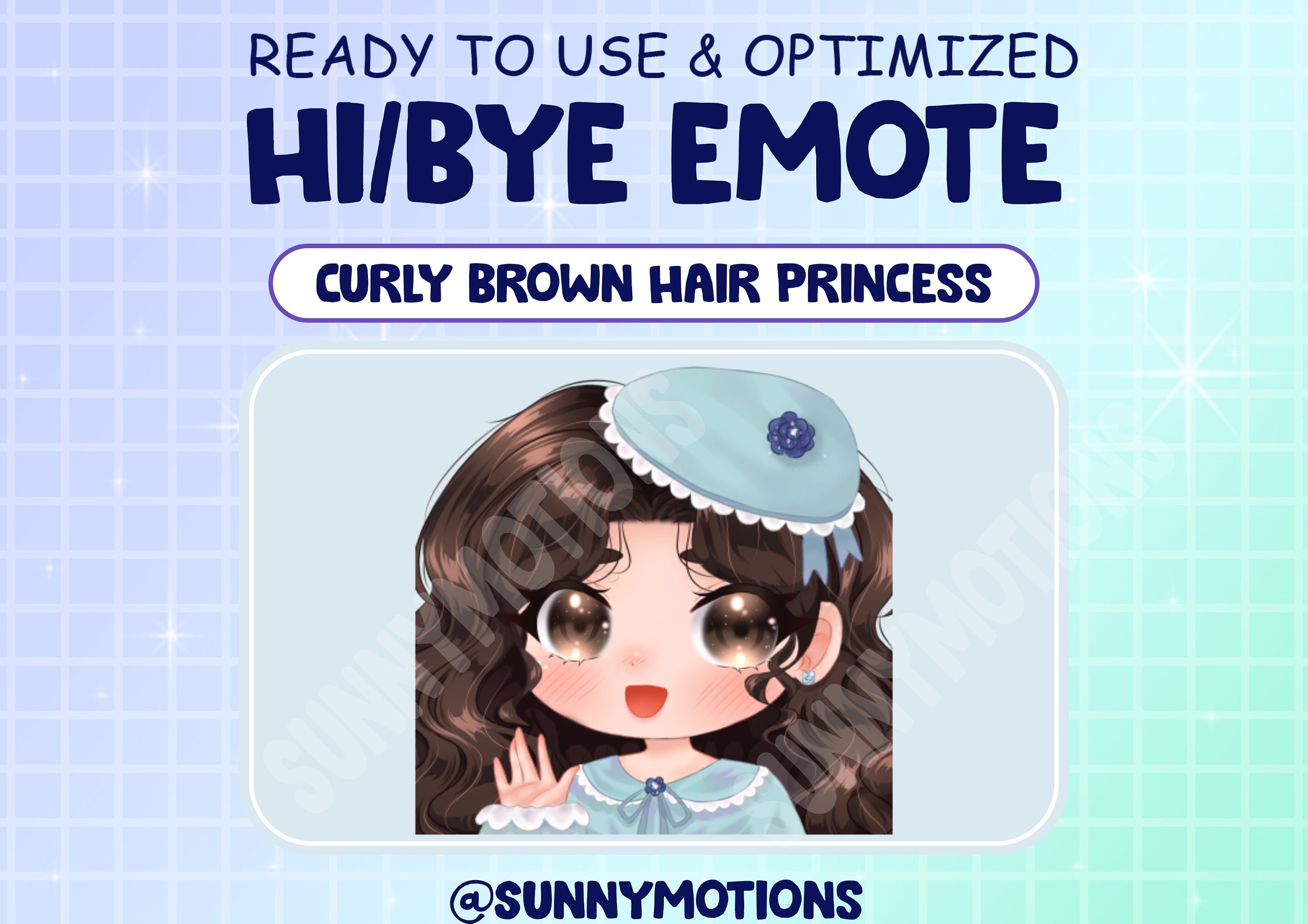 Kawaii Chibi Emotes / Cute Girl / Hi, Bye Princess Emote / Curly Brown ...