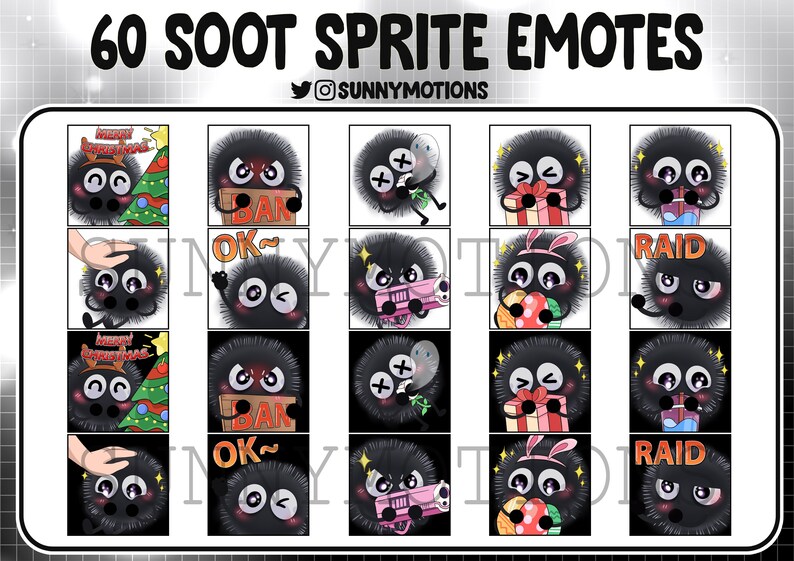 60 Cute Soot Sprite Twitch Emotes, Discord, Streamer, Scribble Creature ...
