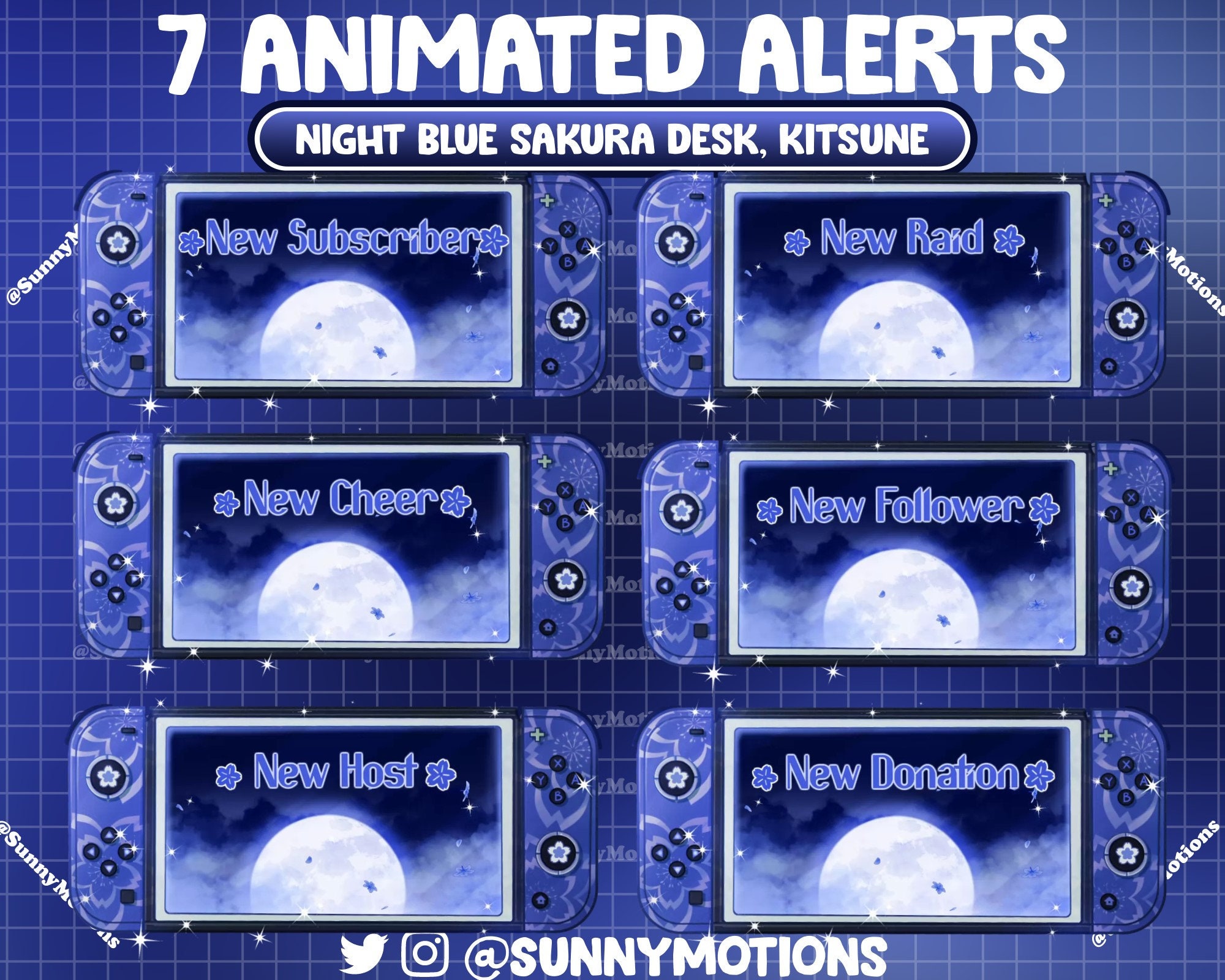 ANIMATED Stream Package: Aesthetic Lo-fi Dark Night Blue Desk, Cherry ...