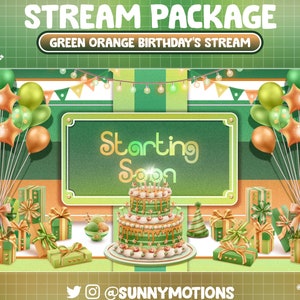 FULL ANIMATED Stream Package: Pastel Green Orange Cozy Birthday Stream ...