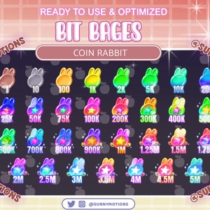 31 Colorful Neon Rabbit Ear Coin Number Twitch Bit Badges, Rainbow ...