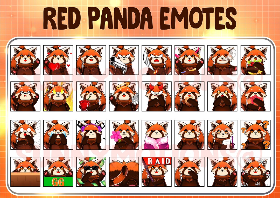 Cute Kawaii Red Panda Twitch Discord Emotes / Kawai Animal Emoji ...