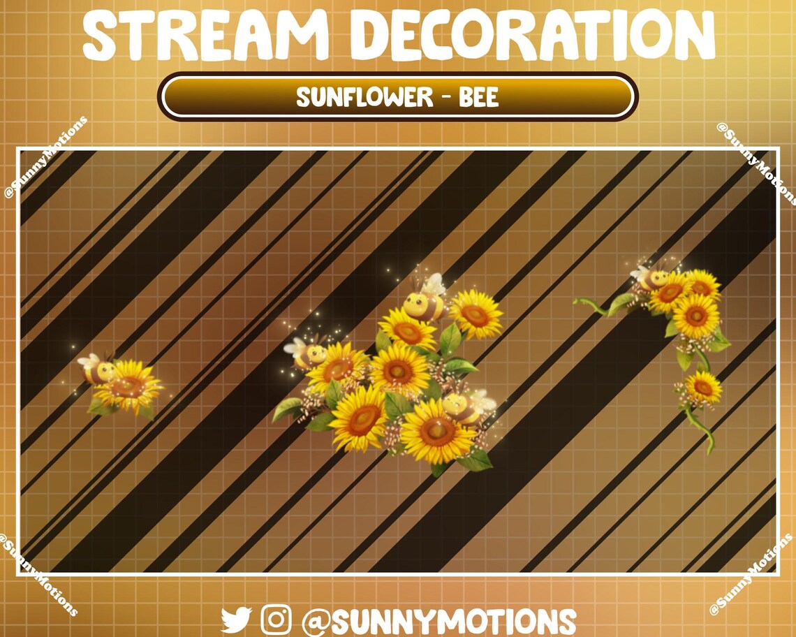 3 Animated Stream Decoration: Cute Bee Flying Around Sunflower Twitch ...