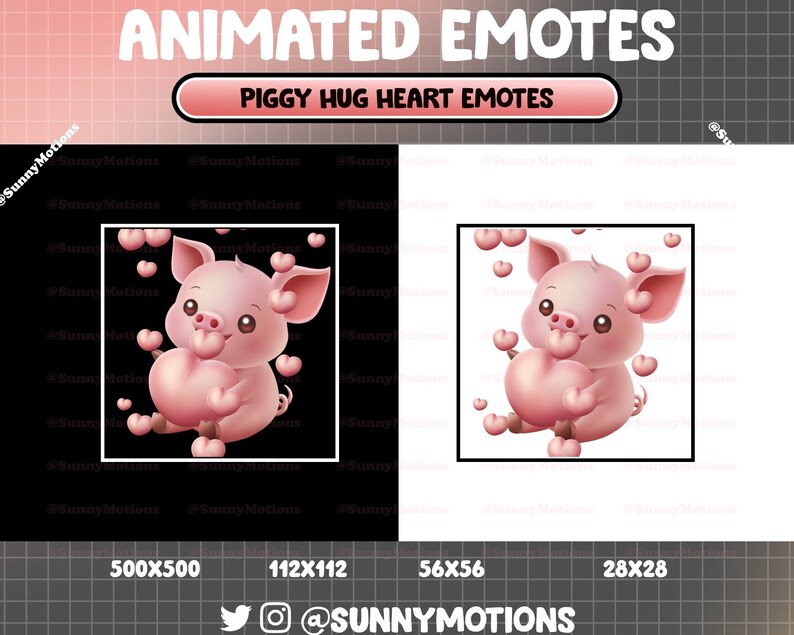 Pink Piggy Hug Heart Animated Twitch Emotes, Kawaii Oink Pig Lover ...