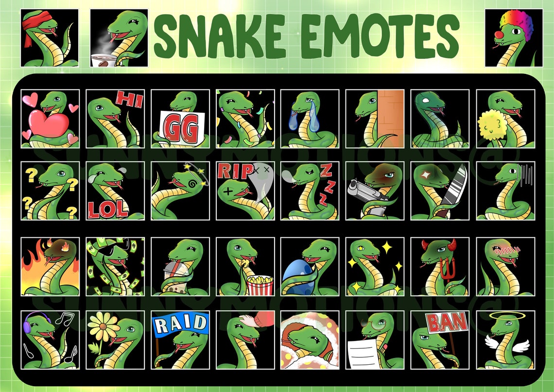 Cute Chibi Kawaii Snake Twitch Discord Mixer Youtube Emotes / Kawai ...