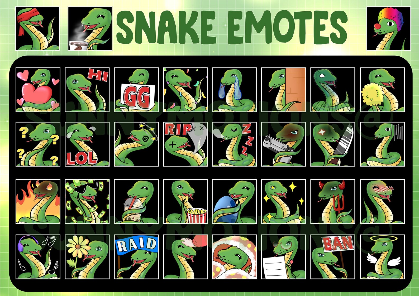 Cute Chibi Kawaii Snake Twitch Discord Mixer Youtube Emotes / Kawai ...