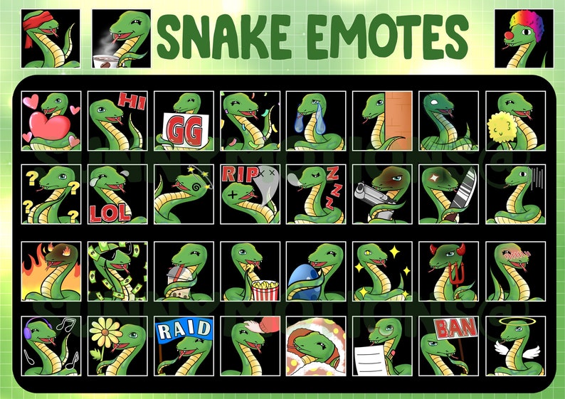 Cute Chibi Kawaii Snake Twitch Discord Mixer Youtube Emotes / - Etsy