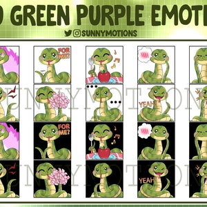 60x Cute Green Snake Twitch Emotes Bundle, Discord, Kawaii Snakes ...