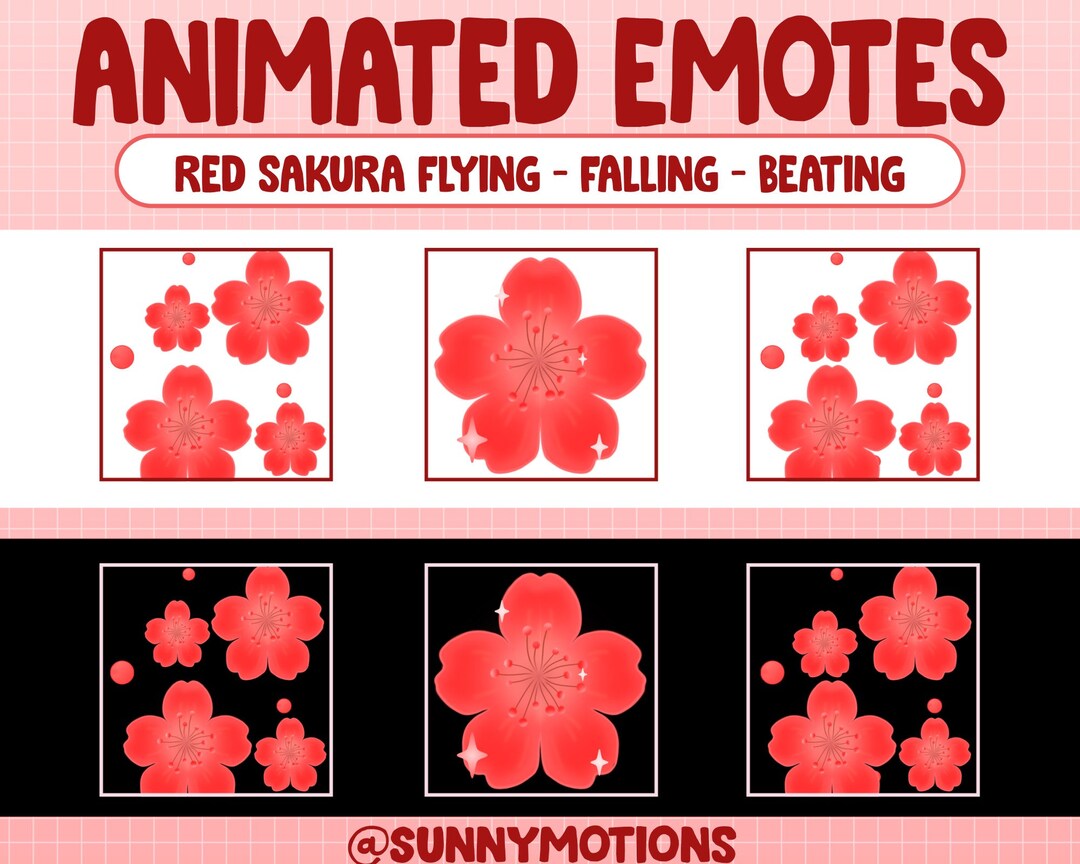 Animated Twitch Emotes: Pastel Dark Red Sakura Flower, Falling Beating ...