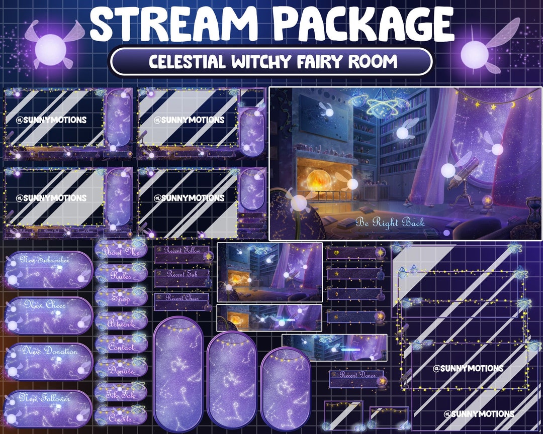 Animated Twitch Stream Package Overlay: Light Fairy Flying in Celestial Room / Astrology Galaxy ...