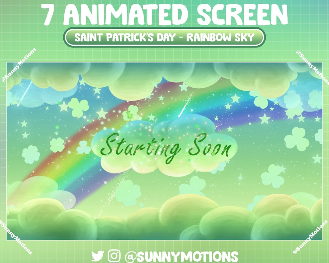 7 Animated Green Cloud Sky Twitch Screen Overlay, Rainbow, Saint ...