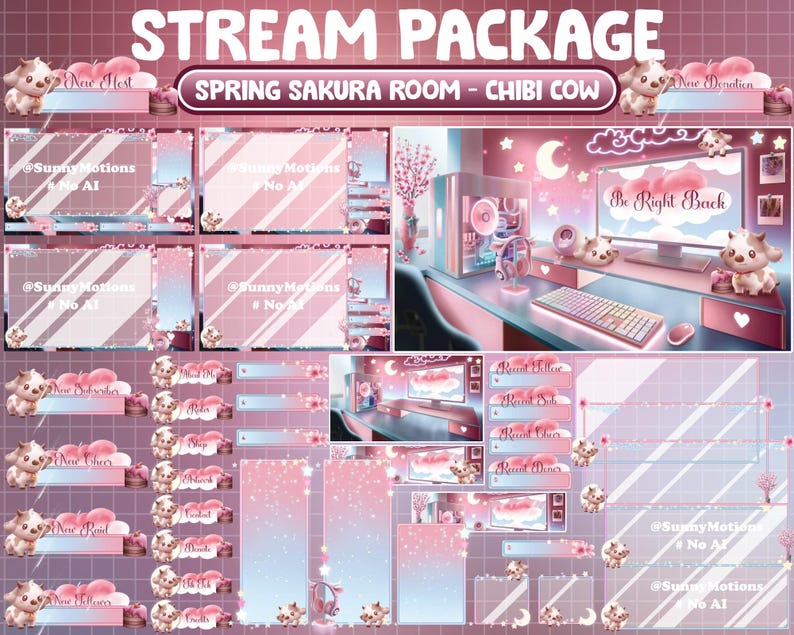 ANIMATED Twitch Overlay Stream Package: Pink Blue Sakura Spring Game ...