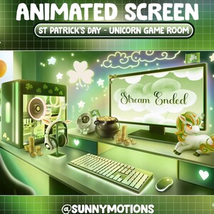 ANIMATED Twitch Overlay Stream Package: Aesthetic Green Orange Unicorn ...