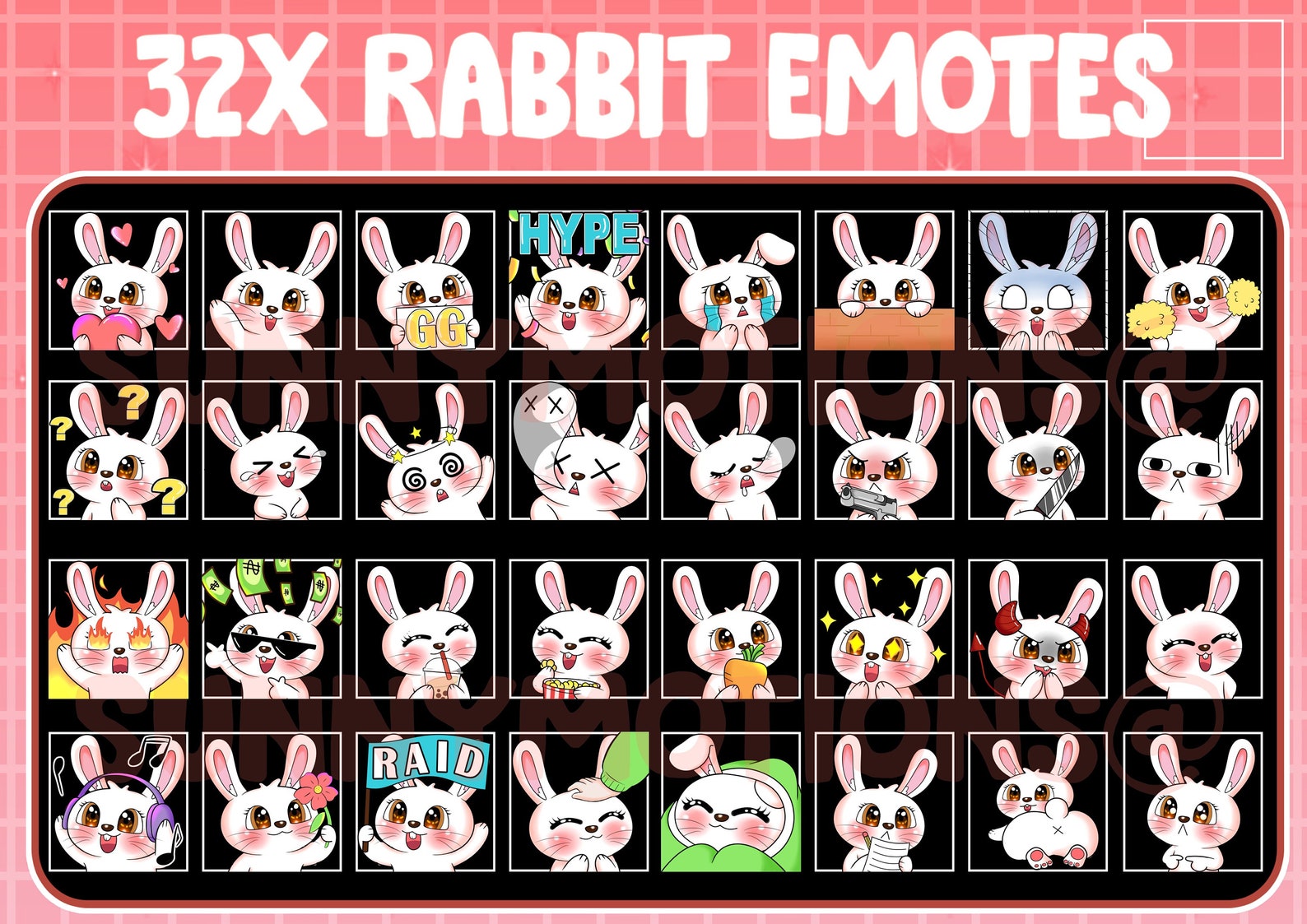 32 Cute Kawaii Rabbit Twitch Discord Emotes / Kawai Animal - Etsy