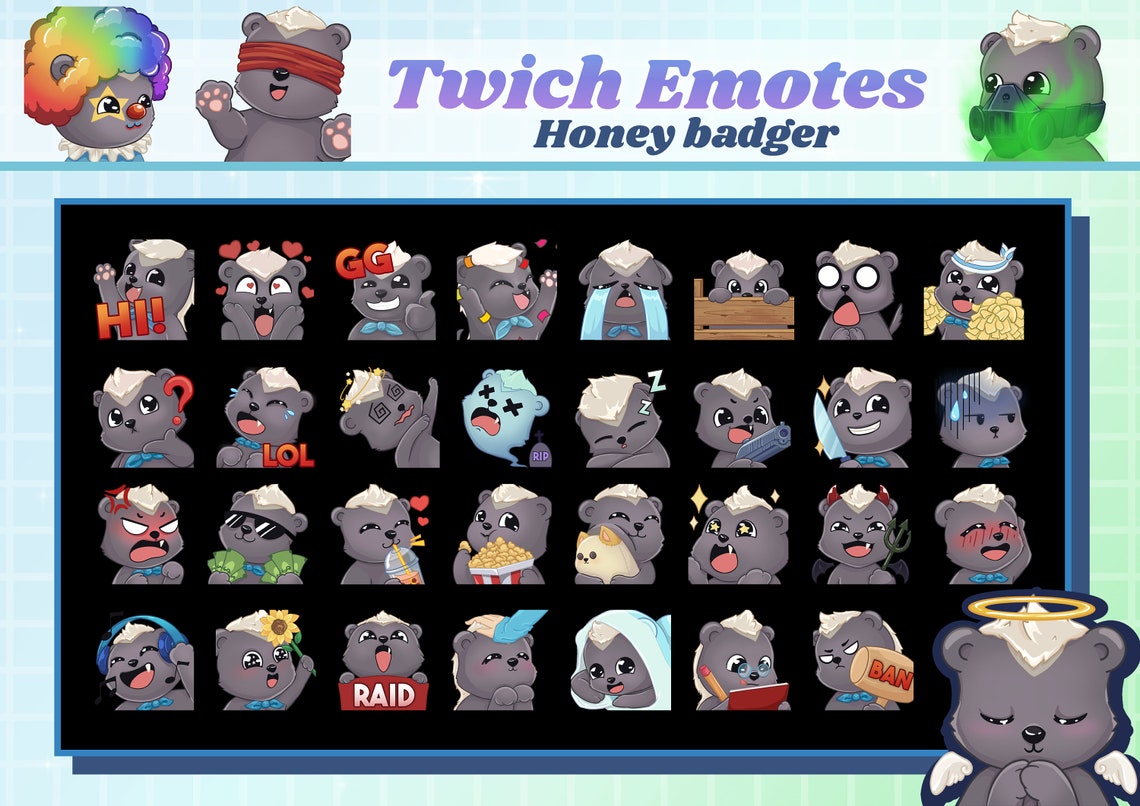 35 Twitch Discord Emotes Cute Chibi Honey Badger / Kawai - Etsy