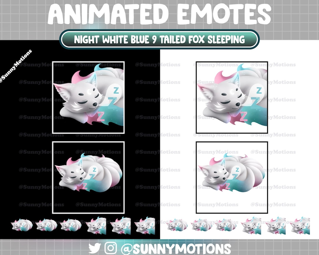 Animated Celestial White Blue Pink 9 Tailed Fox Sleeping Twitch Emotes ...