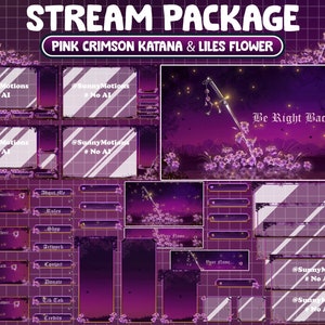 ANIMATED Twitch Overlay Stream Package: Pink Yellow Katana & Lilies ...