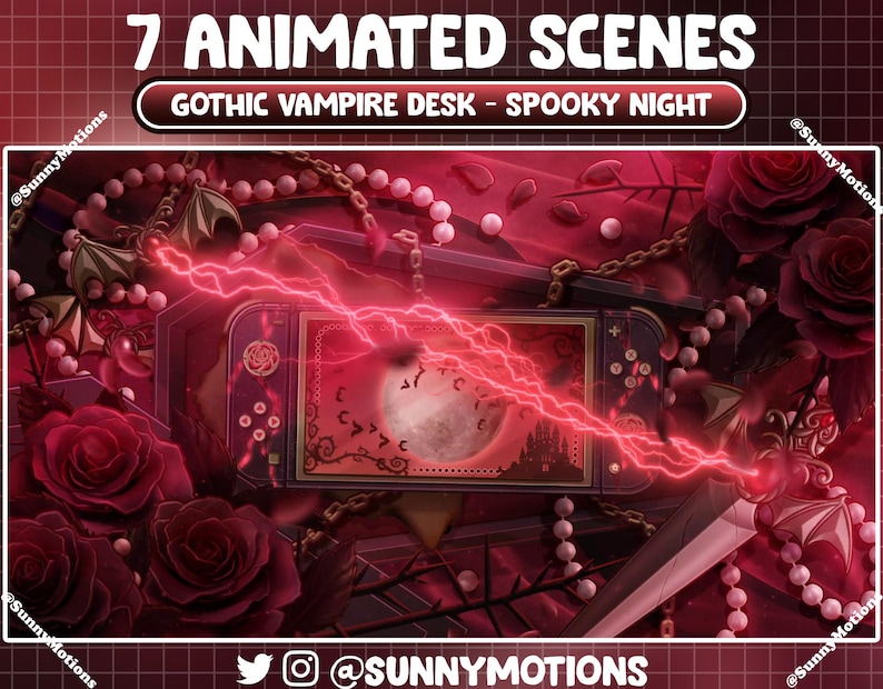 ANIMATED Stream Screen: Red Black Gothic Vampire Desk Twitch Scene ...