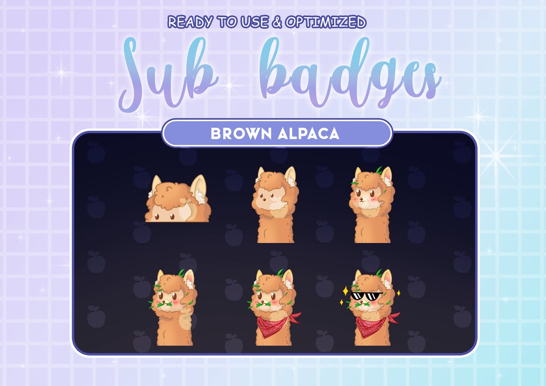 6x Kawaii Honey Brown Alpaca Eating Grass Twitch Sub Bit Badges / Cute ...