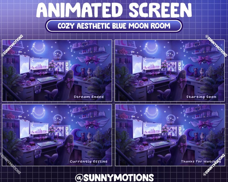 ANIMATED Twitch Stream Screen: Aesthetic Cozy Moon Girl Game Set up ...