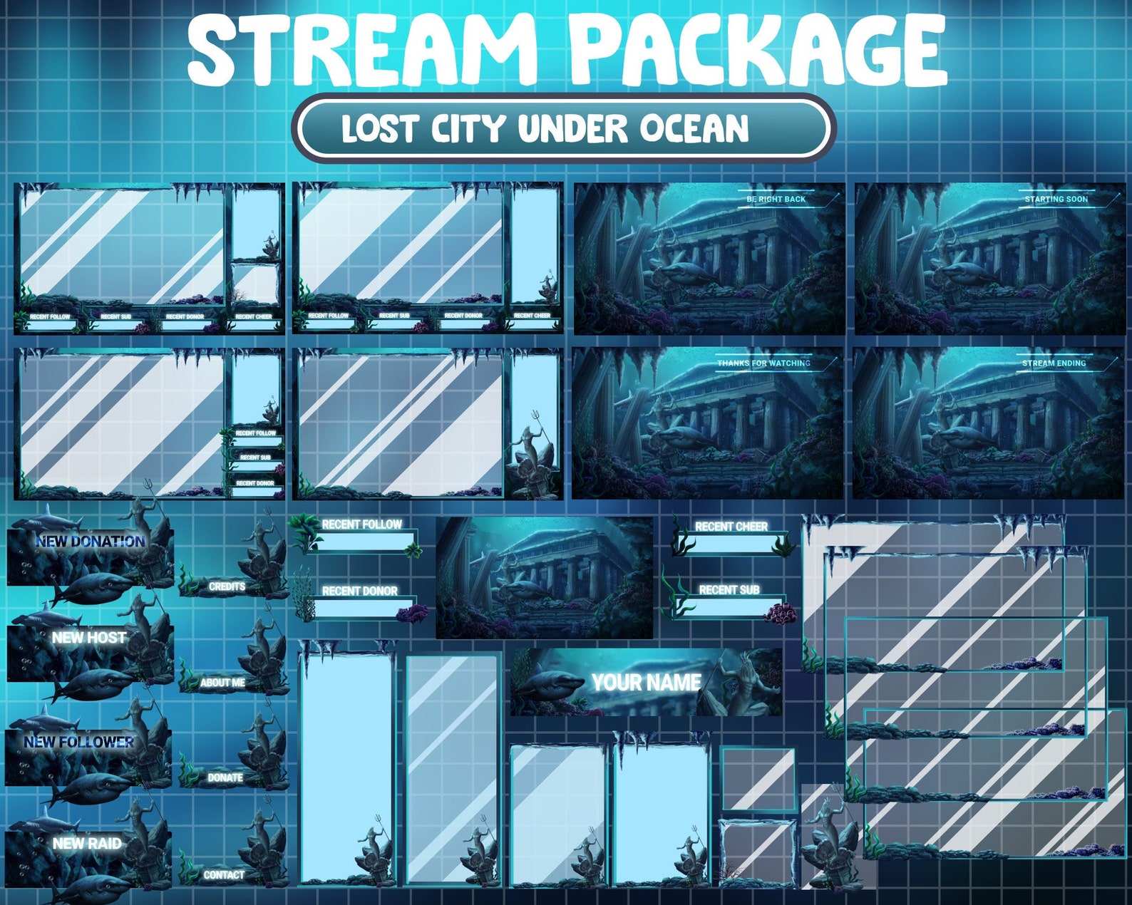 FULL ANIMATED Twitch Stream Package / Temple Under Ocean - Etsy