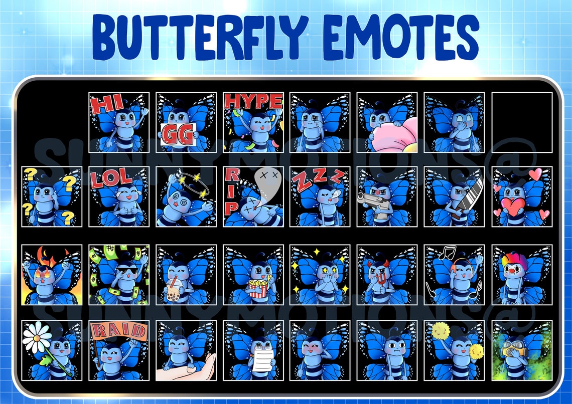 30 Cute Kawaii Blue Butterfly Twitch Discord Emotes / Animal - Etsy