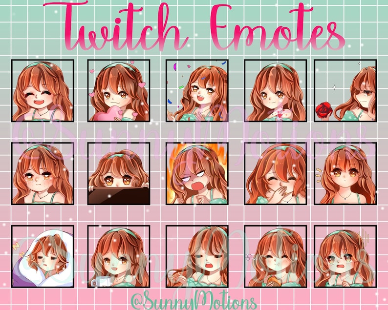 Long Curly Brown Hair Girl Twitch Emotes Pack / Brown Eyes / Custom ...