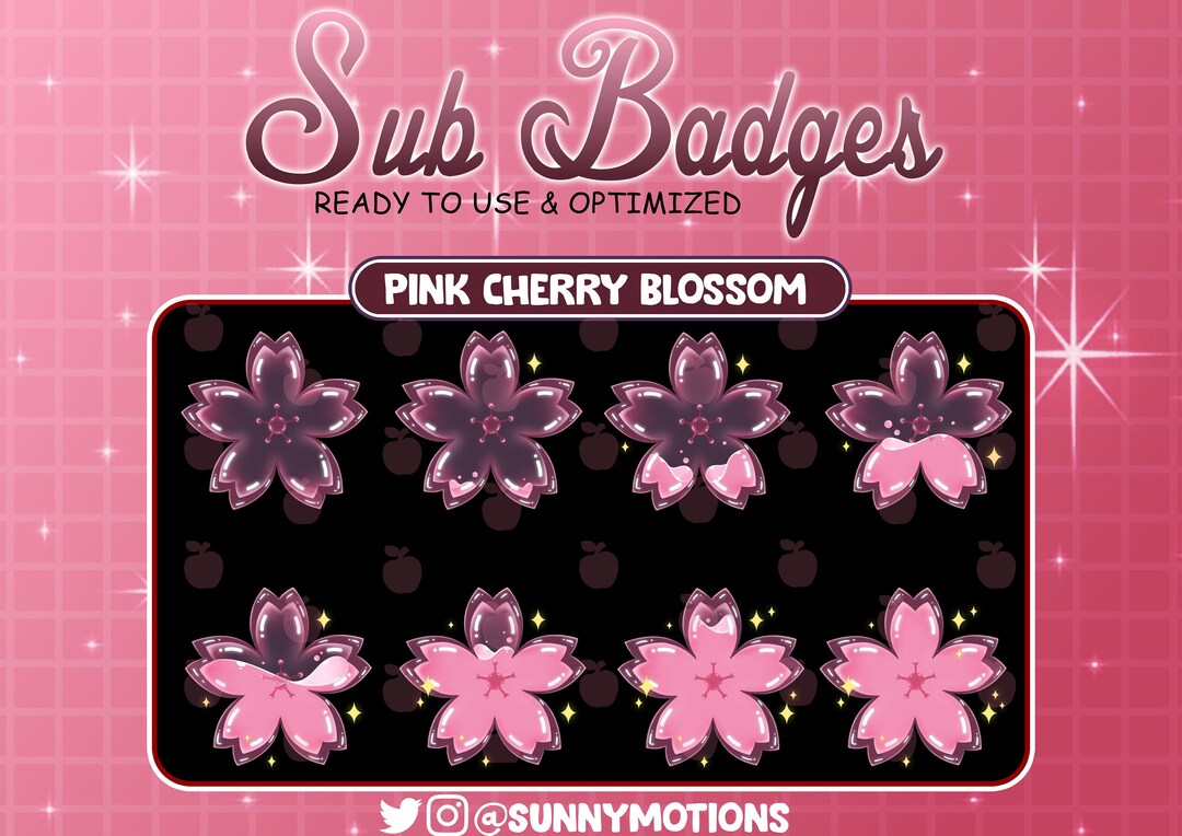8 Liquid Blooming Pink Cherry Blossom Sub Bit Badges, Sakura Flower ...