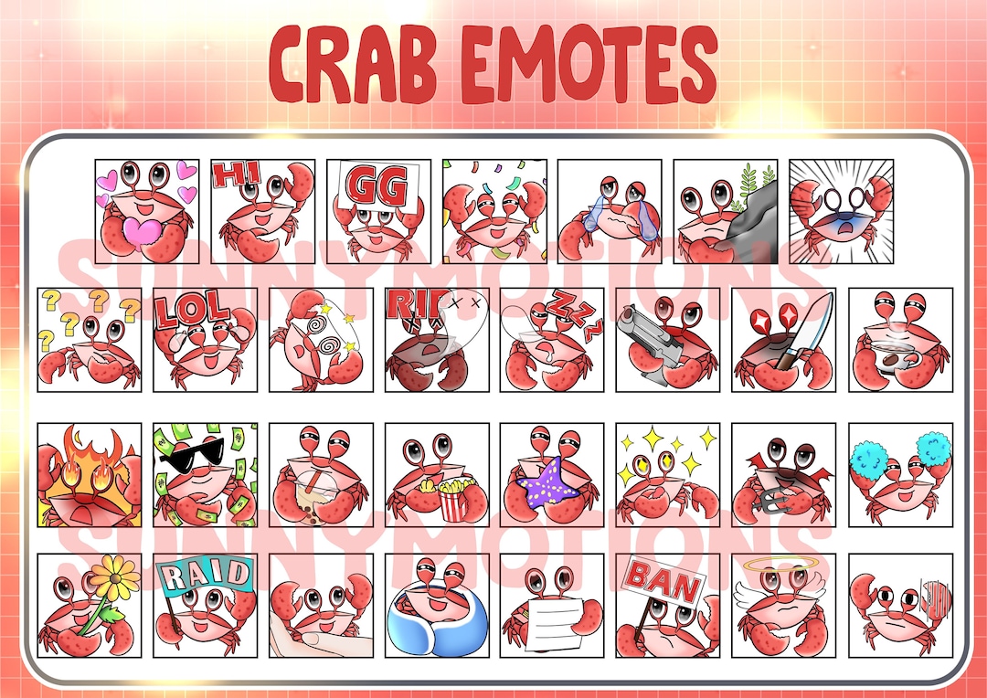 31x Cute Chibi Kawaii Crab Twitch Discord Emotes / Sea Animal Emoji ...