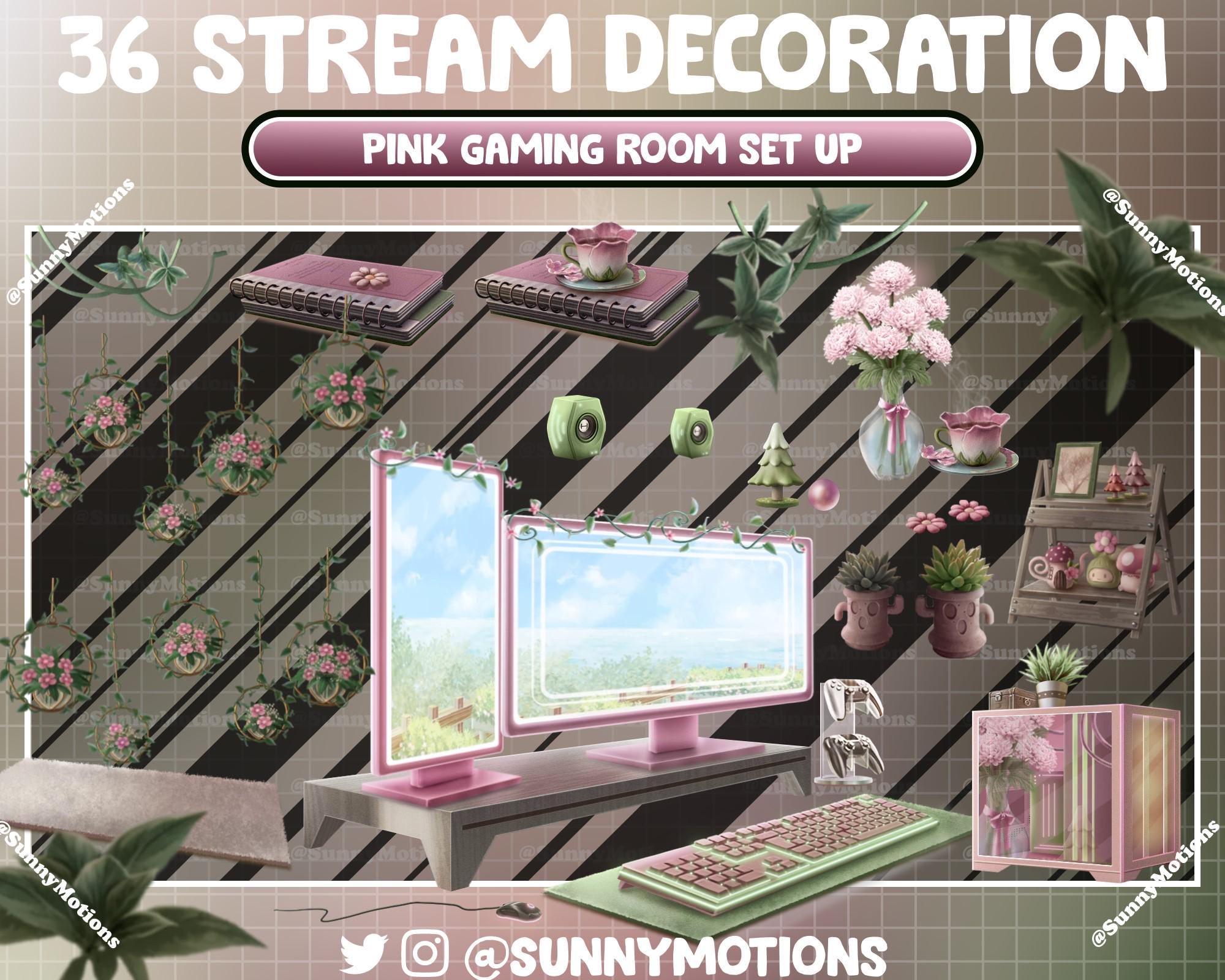 36 Animated Stream Decoration: Pink Girl PC Game Room Set Up, Hanging ...