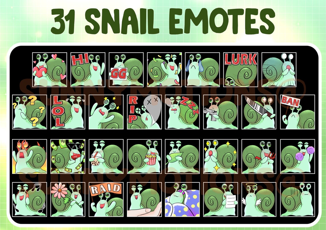 Twitch Discord Emotes Cute Green Snail / Kawai Chibi Emoji / Garden ...