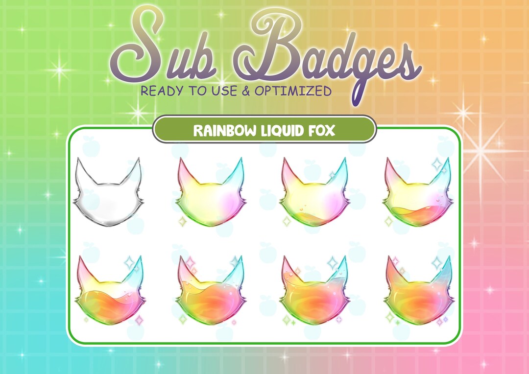 Rainbow Liquid Fox Bottle Twitch Sub Bit Badges / Kawaii Magic Star ...