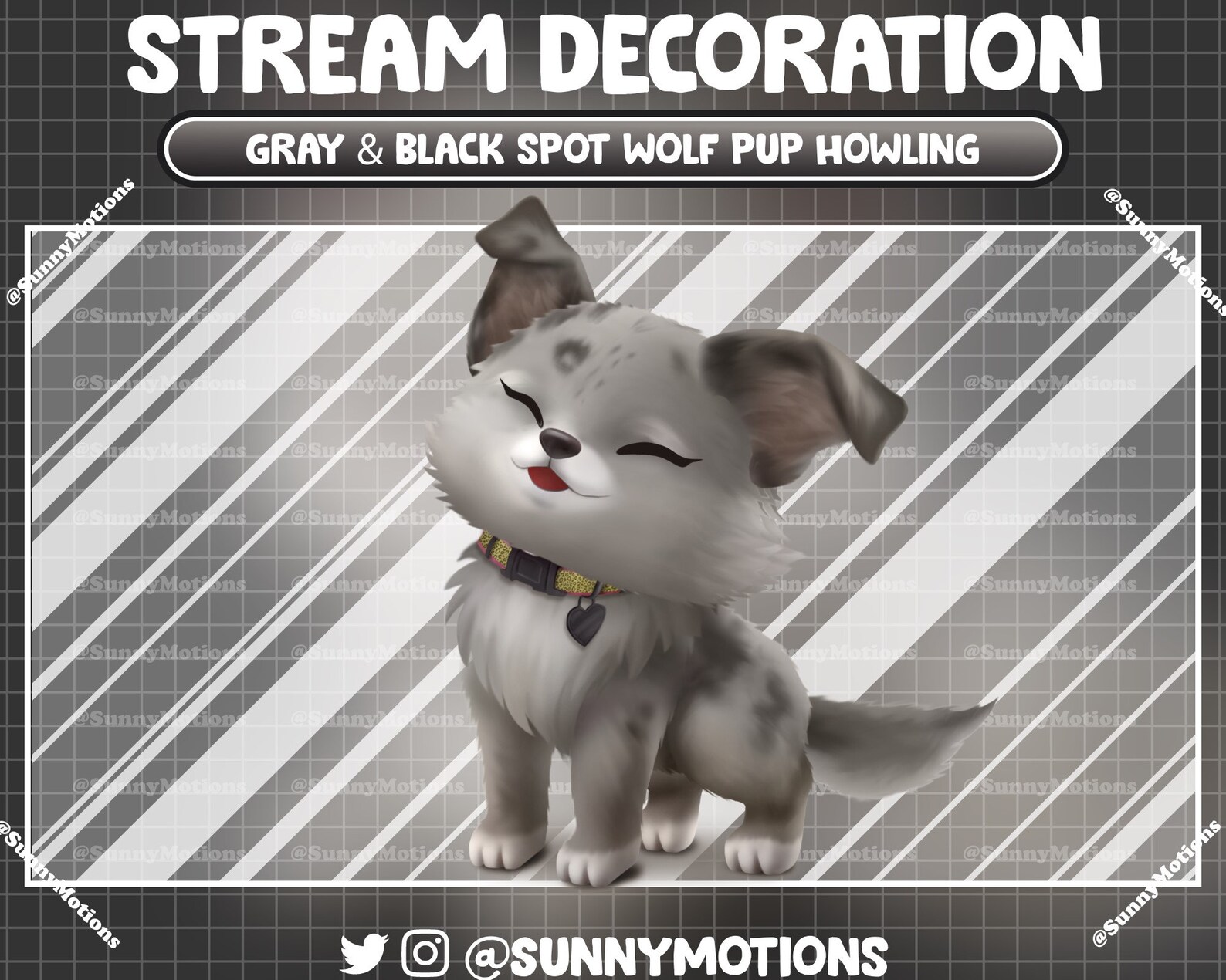 Animated Stream Decoration: Aesthetic Gray Black Spot Wolf Pup Howling ...