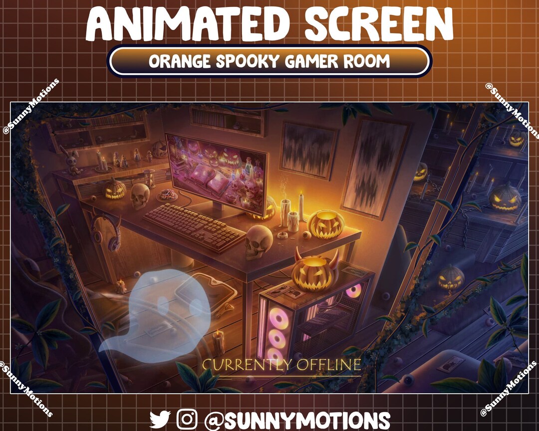 ANIMATED Orange Spooky Gamer Room Setup Stream Screens, Halloween Devil Summon Circle, Witchy ...
