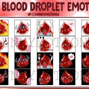 Cute Blood Droplet Health Twitch Emotes, Discord Streamer, Red Hydrate ...