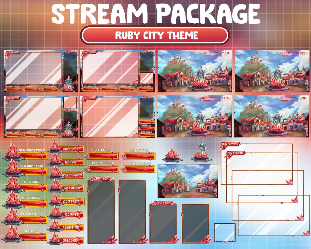 FULL ANIMATED Twitch Stream Package Overlay: Red Ruby City, Kingdom ...
