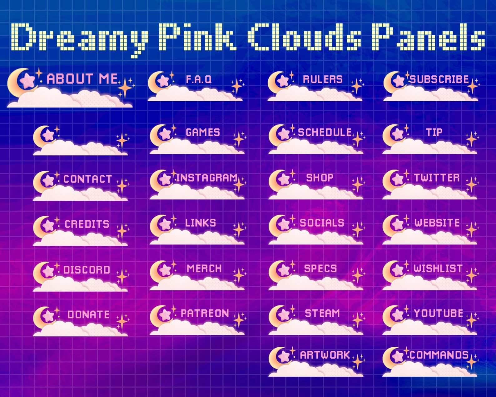 26x Twitch Cute Dreamy Pink Cloud and Moon Panels / Badges / - Etsy
