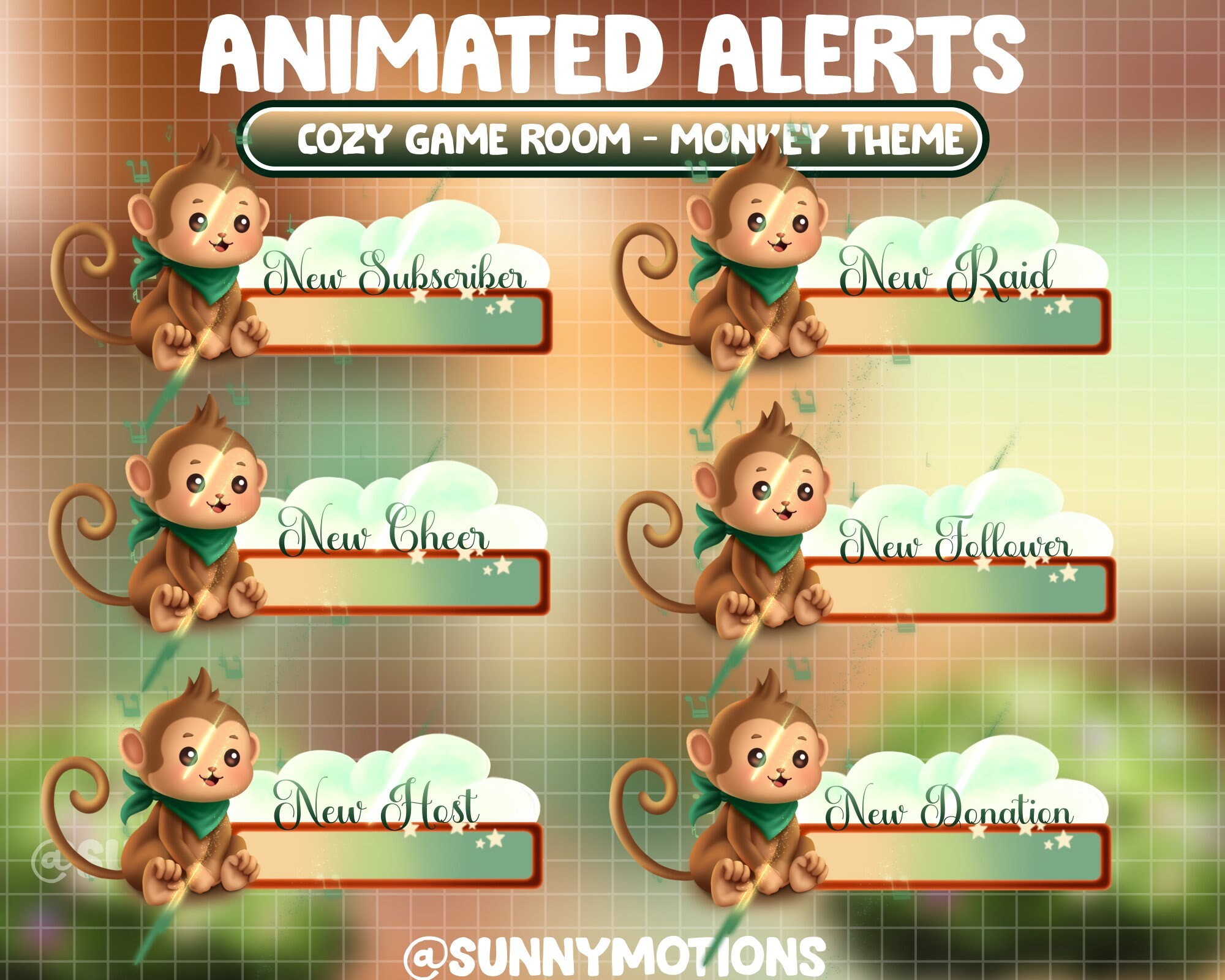 ANIMATED Twitch Overlay Stream Package / Lo-fi Aesthetic Brown Monkey ...